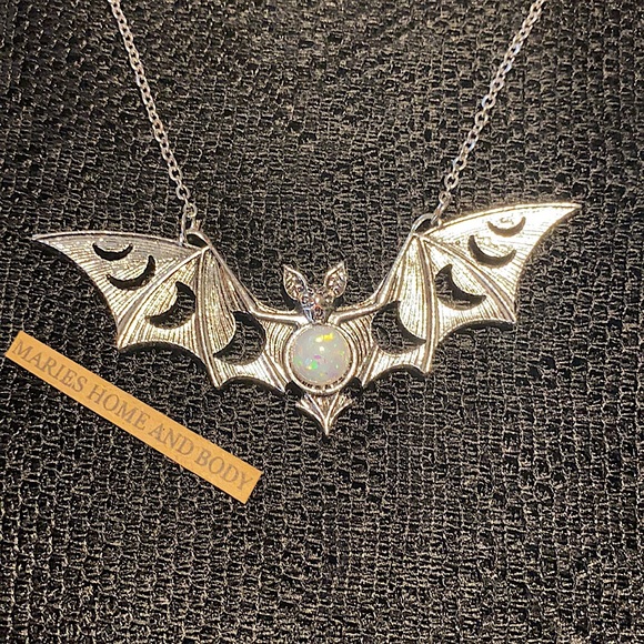 Jewelry | Bat Moon Phases Iridescent Moonstone Necklace Pendant Spooky ...